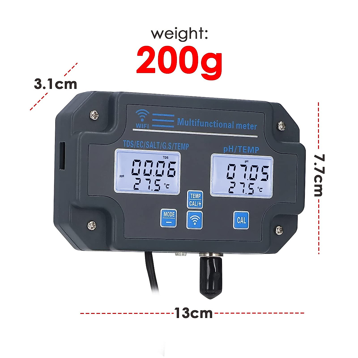 DANOPLUS Smart Water Quality Tester, 24 hrs Wireless App Monitoring of pH EC TDS Salinity SG Temperature, Mountable with Alarm Function for Aquariums & Hydroponics