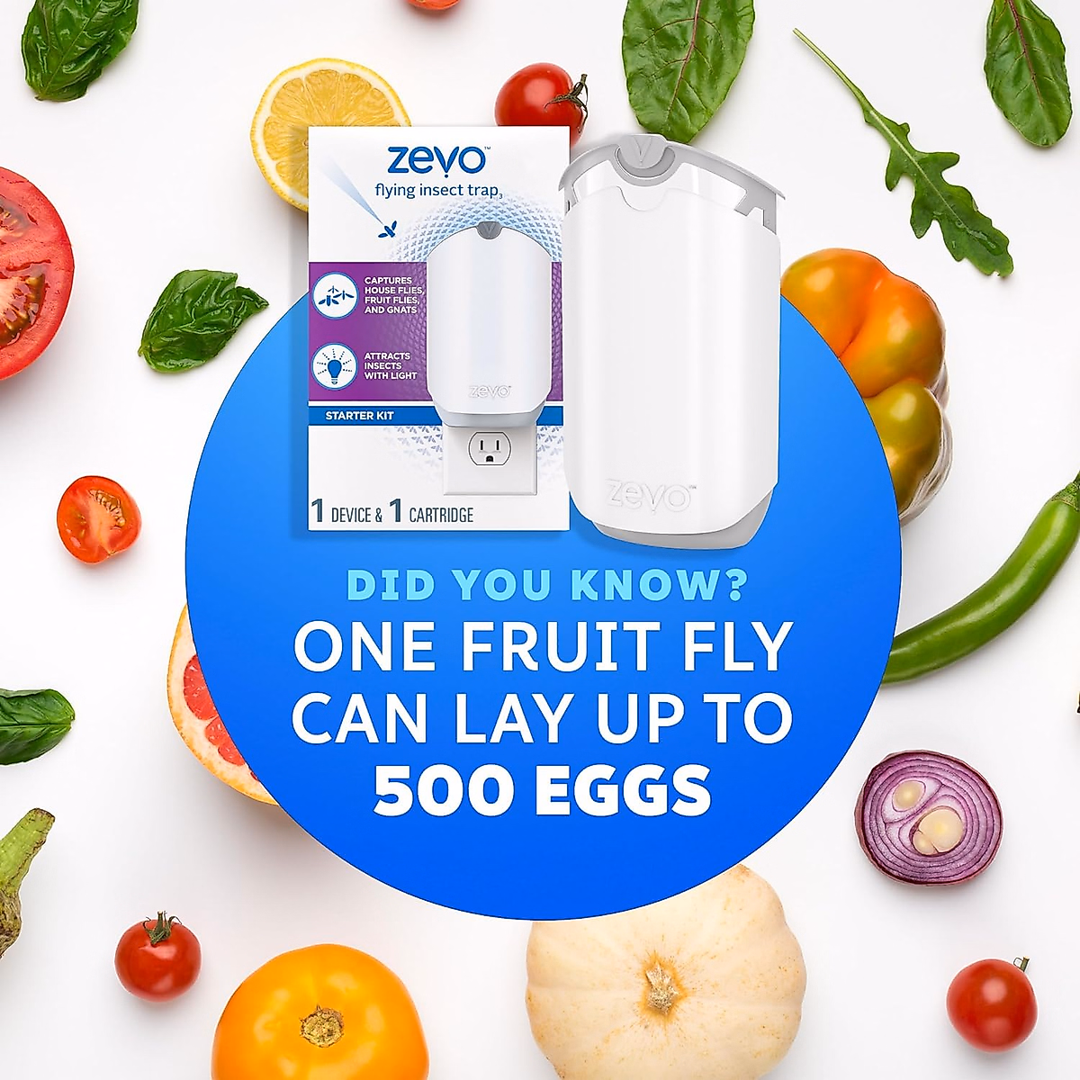 1-Pack Zevo Fly Trap for Indoors, Plug-in, 1 Pack, Kills Flies, Fruit Flies, Gnats, Moths (1 Device & 1 Cartridge) in The tituaa Box