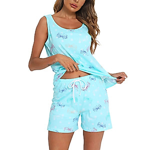 ENJOYNIGHT Womens Pajamas Set Cute Sleeveless Print Tank and Shorts Pj Set Summer Sleepwear (Large, Flying)