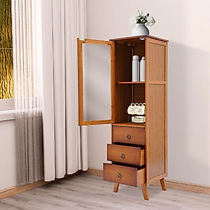 Treliamd Wood Storage Cabinet, Cupboard with 1 Door and 2 Drawers, Display Cabinet, Kitchen Cupboard Storage Organizer for Bedroom, Kitchen, Living Room, Brown