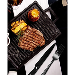 EUIRIO 48-Piece Black Hammered Silverware Set for 8, Stainless Steel Flatware Set with Steak Knives, Mirror Polished Tableware Cutlery Set, Include Forks Spoons and Knives Set, Dishwasher Safe