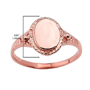 10K Rose Gold Engravable Oval Signet Ring with Rope Detail, Fluting, and Tapered Shank - Size 6-3/4