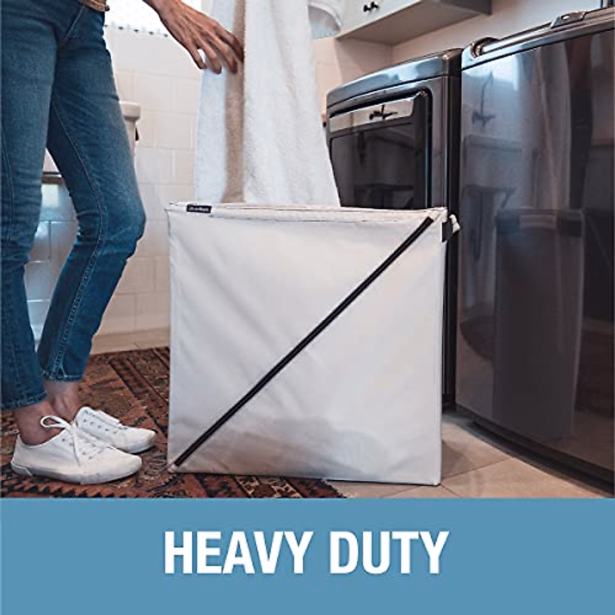 CleverMade Laundry Hamper Collapsible Sorter Basket - Freestanding Foldable Tall Clothes Storage Bin with Premium Handles for Kids Room, Nursery, Bathroom, Bedroom, and Closet; Cream