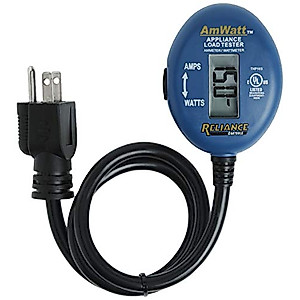 Reliance Controls Ammeter and Wattmeter THP103 AmWatt Appliance Load Tester/Plug, 1-Pack, Blue