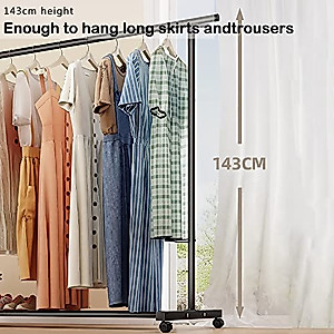 ZBYL Metal Clothes Rack Garment Wardrobe Rack, Mobile Free Standing Clothing Closet Rack with Wheels, Portable Frame Rolling Clothing Coat Organizer Rack with Bottom Rack, 100×143cm
