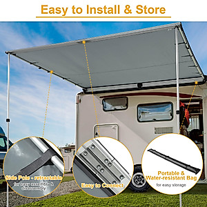 Yescom 8.2x8.2Ft Car Side Awning SUV Truck Vehicle Canopy UV50+ Rooftop Pull Out Tent Shade Shelter for Outdoor Camping