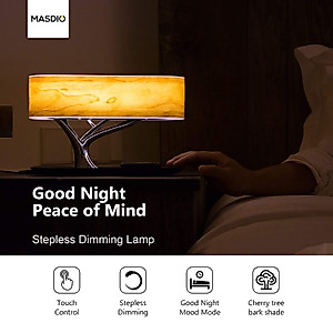 AMPULLA Masdio by Ampulla Bedside Lamp with Bluetooth Speaker and Wireless Charger, Table Lamp Desk Lamp with Sleep Mode Stepless Dimming