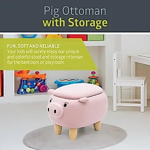 Pearington Pink Pig Ottoman with Storage, Furniture for Living Room, Gameroom, Playroom, Bedroom Décor,Soft Animal-Shaped
