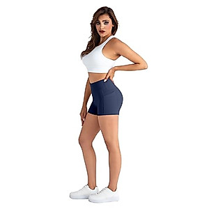 CHRLEISURE Spandex Yoga Biker Shorts with Pockets for Women, 3'' / 5'' / 8'' Workout Booty Shorts(3'' Black,Gray,Navy,Burgundy, S)