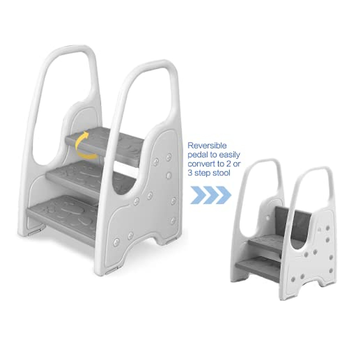 Toddler 3 Step Stool Standing Tower for Kids Plastic Learning Helper Stool for Kitchen Counter Book Shelf Bathroom Sink Toilet Potty Training with Handles(Gray)