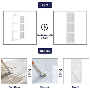 COSHOMER Double 24 x 84in 3-Panel Sliding Barn Door with Frosted Glass and 8FT Hardware Kit - Waterproof, Easy Assembly, Pre-Drilled Holes - Suitable for Openings up to 46in x 82in, White