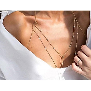 Blindery Rhinestone Chain Bra Sexy Gold Body Chain Bikini Body Jewelry Bra Jewelry Party Rave for Women