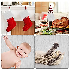 Plush Faux Fur Fabric, 2 Pieces Faux Fur Squares - Shaggy White Fur Fabric Cuts for Gnomes Beard Hair Decoration, Cosplay, Costume Rugs Mats (White, 10x10 inch)