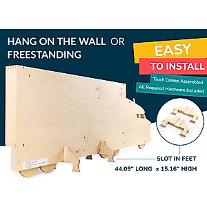 Wood Toy Car Storage Organizer Truck – Holds 48 Diecast Cars - Freestanding or Wall Display Case Shelf – Matchbox & Hot Wheels Car Compatible, FSC Wood, Included Cleanup Game – Toy Storage for Ages 3+