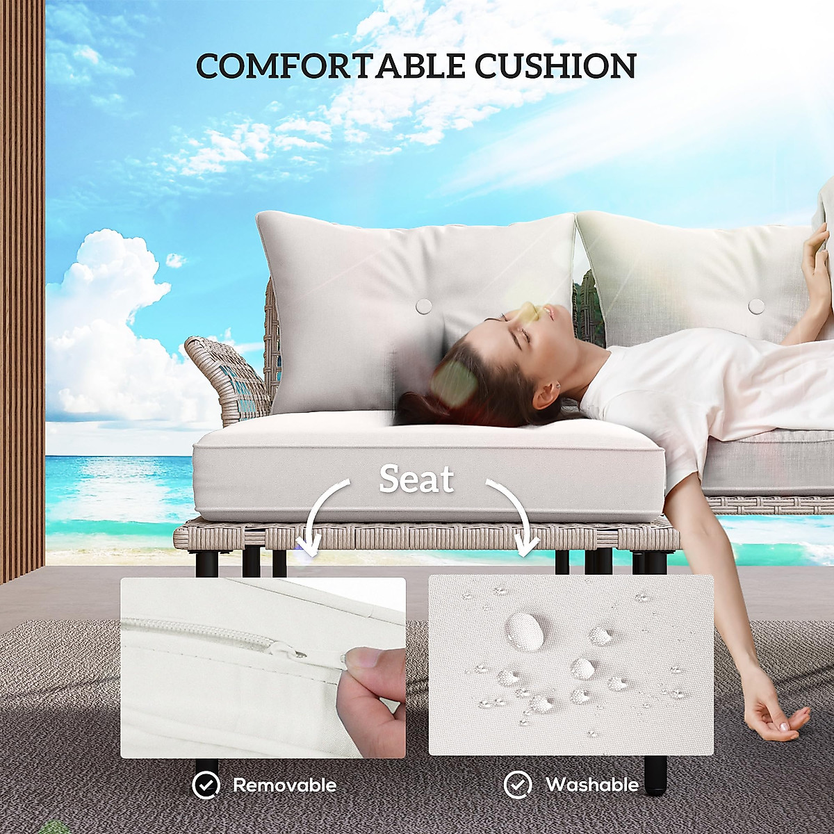 Outsunny 5 Piece Patio Furniture Set, Outdoor Conversation Set with L-Shaped Sofa, Cushions, for Backyard, Lawn and Pool, Cream White