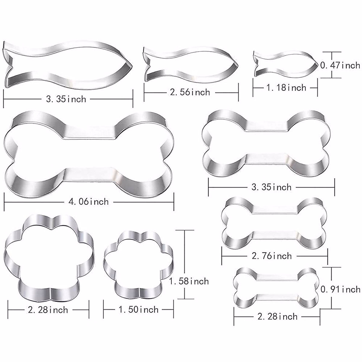 LUBTOSMN Dog Bone Cookie Cutter Set-9 Piece-Large and Mini Dog Bone Paw Fish Cookie Cutters Baking Molds for Small Large Dog Cat Treats and Dog Cat Cake Topper Decoration Took Kit