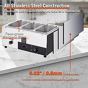 Commercial Food Warmer Bain Marie, Electric Steam Table with 3 Pans and Temperature Control for Catering and Restaurants