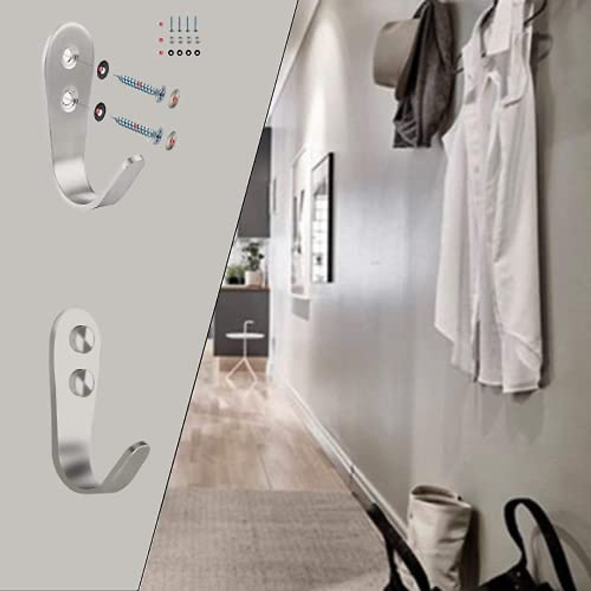 N & N 12 Pcs Stainless Steel Hooks for Hanging, Heavy Duty Wall Hooks, Coat Hooks, Single Robe Hook, Towel Hooks, Key Hooks for Bathroom, Kitchen, Garage, Outdoor and Office (Silver)