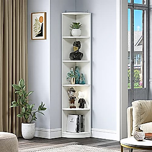 YITAHOME 5-Tier Corner Shelf, 70.8" Tall Modern Free Standing Corner Bookshelf, 5 Shelf Display Corner Bookcase and Bookshelves,Wooden Open Storage Book Shelves for Living Room, Home Office, White