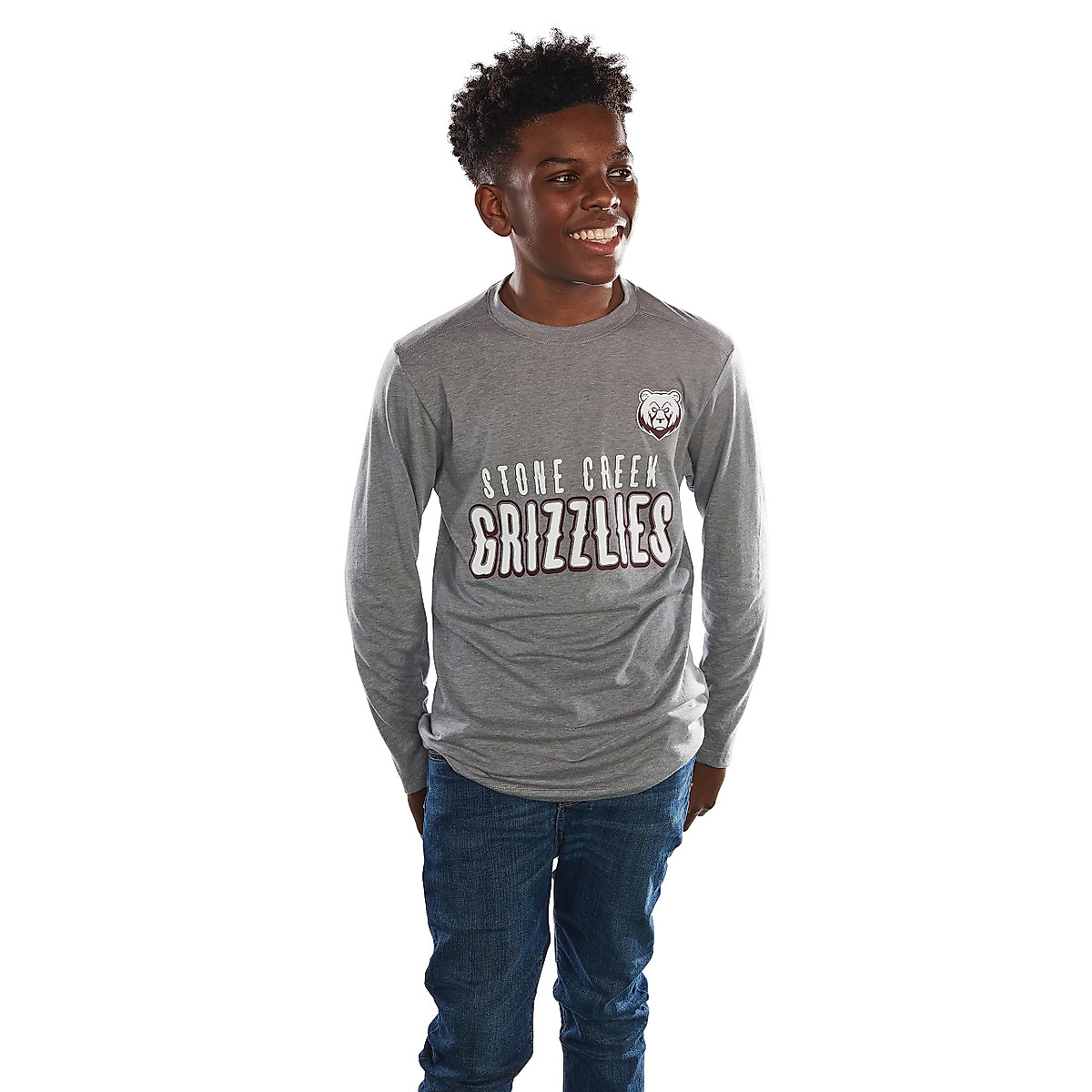 Augusta Sportswear Boys Tri-Blend Long Sleeve Crew, Red Heather, M