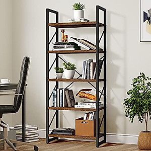 YITAHOME 5 Tiers Bookshelf, Artsy Modern Bookcase, Book Rack, Storage Rack Shelves Books Holder Organizer for Books/Movies in Living Room/Home/Office - Rustic Brown (FTOFBC-0016)
