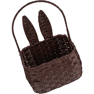 LUOZZY Easter Bunny Basket Handled Rattan Woven Rabbit Basket Hand Woven Storage Basket Home Supply - Brown