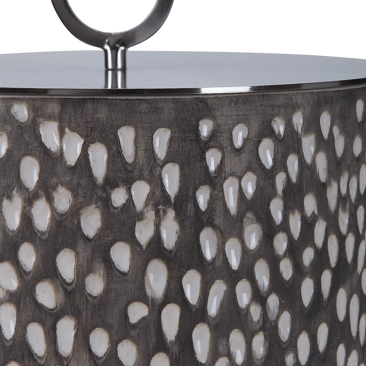 MY SWANKY HOME Mid Century Modern Carved Ceramic Cylinder Jars Set 2 Off White Gray Container