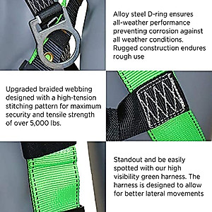 AFP Universal Full-Body Fall Protection Safety Harness w/ 3 D-Rings and Tongue Buckle Legs| Roofer, Construction, Scaffolding PPE (OSHA/ANSI Compliant) (Harness, 1 Pack)