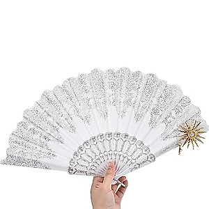 GEPAS Spanish Folding Fan Vintage Lace Women Handheld Fan for Dancing,Party,Festival and Gift (White)