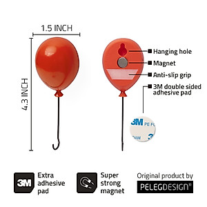 PELEG DESIGN Balloongers | Fun Balloon-Shaped Key Holder for Wall | Decorative Key Hanger Set of 3 | Key Hooks w/ 3 Install Options | Key Holder for Wall, Fridge | Cute Key Holders