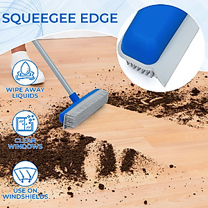 Hair Removal Broom for Fur Remover Pet Hair Rubber Broom Carpet Rake Silicone Floor Brushes with Squeegee-Blue