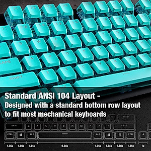 GUNMJO Crystal Pudding Keycap for Gaming Keyboard with Cherry MX Switches, ABS Translucent Keycaps for Backlit Mechanical Keyboard, OEM Profile 104 Keys with 6.25U Space Bar, Painted Teal Color