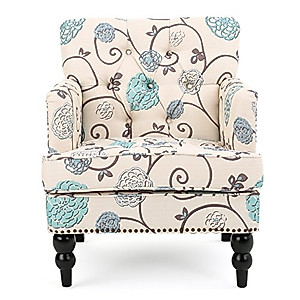 Christopher Knight Home Harrison Fabric Tufted Club Chair, White / Blue