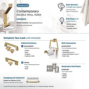 Amerock H37003CZ | Emerge Double Prong Decorative Wall Hook | Champagne Bronze Hook for Coats, Hats, Backpacks, Bags | Hooks for Bathroom, Bedroom, Closet, Entryway, Laundry Room, Office