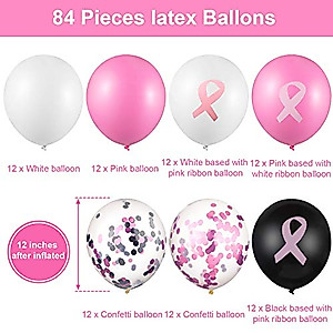 84 Pieces Pink Ribbon Balloons Breast Cancer Awareness Balloons Transparent Confetti Glitter Balloons Set for Party Decoration