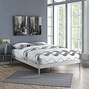 Modway Elsie Modern Low Profile Metal Platform Bed Frame Mattress Foundation With Wood Slat Support in Queen, Gray