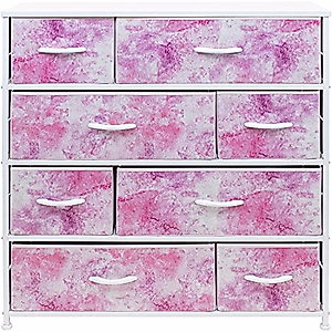 Sorbus Dresser for Kids Bedroom 8 Drawers - Storage Organizer Closet Furniture Chest for Girls & Boys, Nursery, Playroom, Clothes, Toys - Steel Frame, Wood Top, Fabric Bins (Tie-dye Pink)