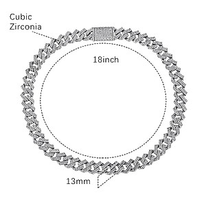 Gemsme Full Iced Out Cubic Zirconia Cuban Link Chain Hip Hop 18K White Gold Plated Miami Cuban Link Chain Necklace for Men Women (22 Inch)
