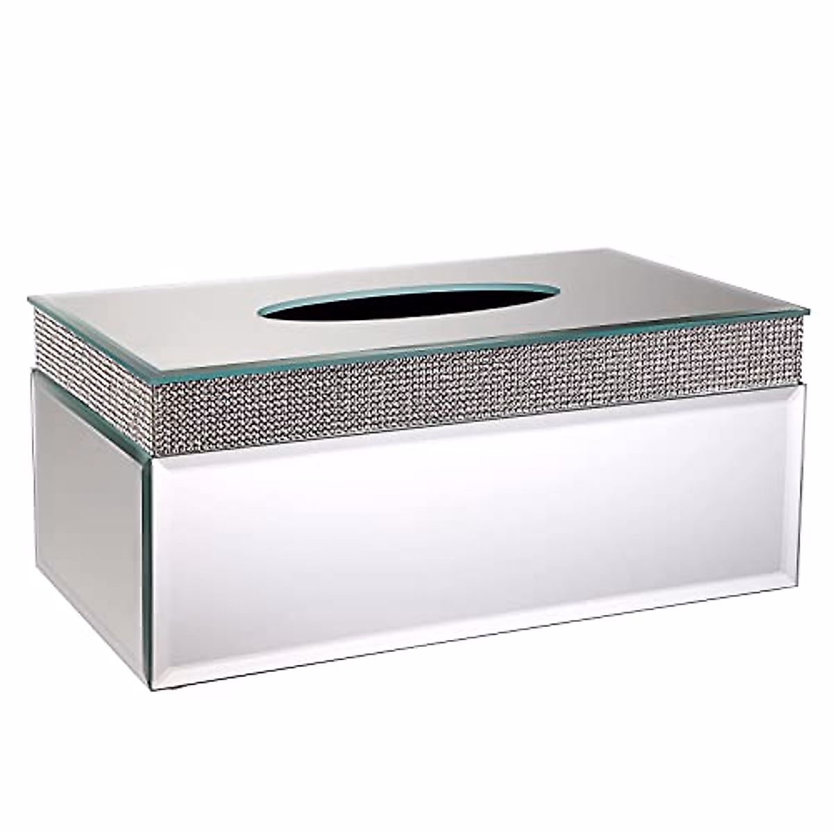 Sumnacon Crystal Tissue Box Cover - Decorative Glass Tissue Box Holder, Sparkling Facial Tissue Holder for Bathroom Living Room Dresser Night Stand Desk Table Office Home Decor (9.9 x 5.6 Inch/Rectangular, Silver)