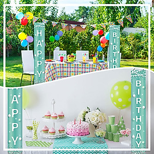 Teal Sliver Happy Birthday Door Banner Turquoise Rhinestone Happy Birthday Decorations Light Blue Sweet 16 Happy 15th 30th 50th Birthday Poster Decorations for Women Girls Boys Birthday Party Supplies