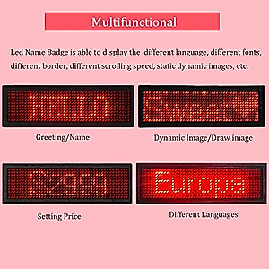 LED Name Badge for Business, USB Programming Digital Display 44 x 11 Pixels Use Rechargeable LED Card Screen for Bar Hotel Party Supermarket School and Restaurant