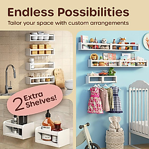 HOMEY PANDA 4+2 Floating Nursery Book Shelves for Wall: 4 Long & 2 Mini Shelves, Bookshelf for Kids & Baby Bookshelf, Nursery Book Shelf for Kids Rooms. Nursery Bookshelf (6-in-1 White)