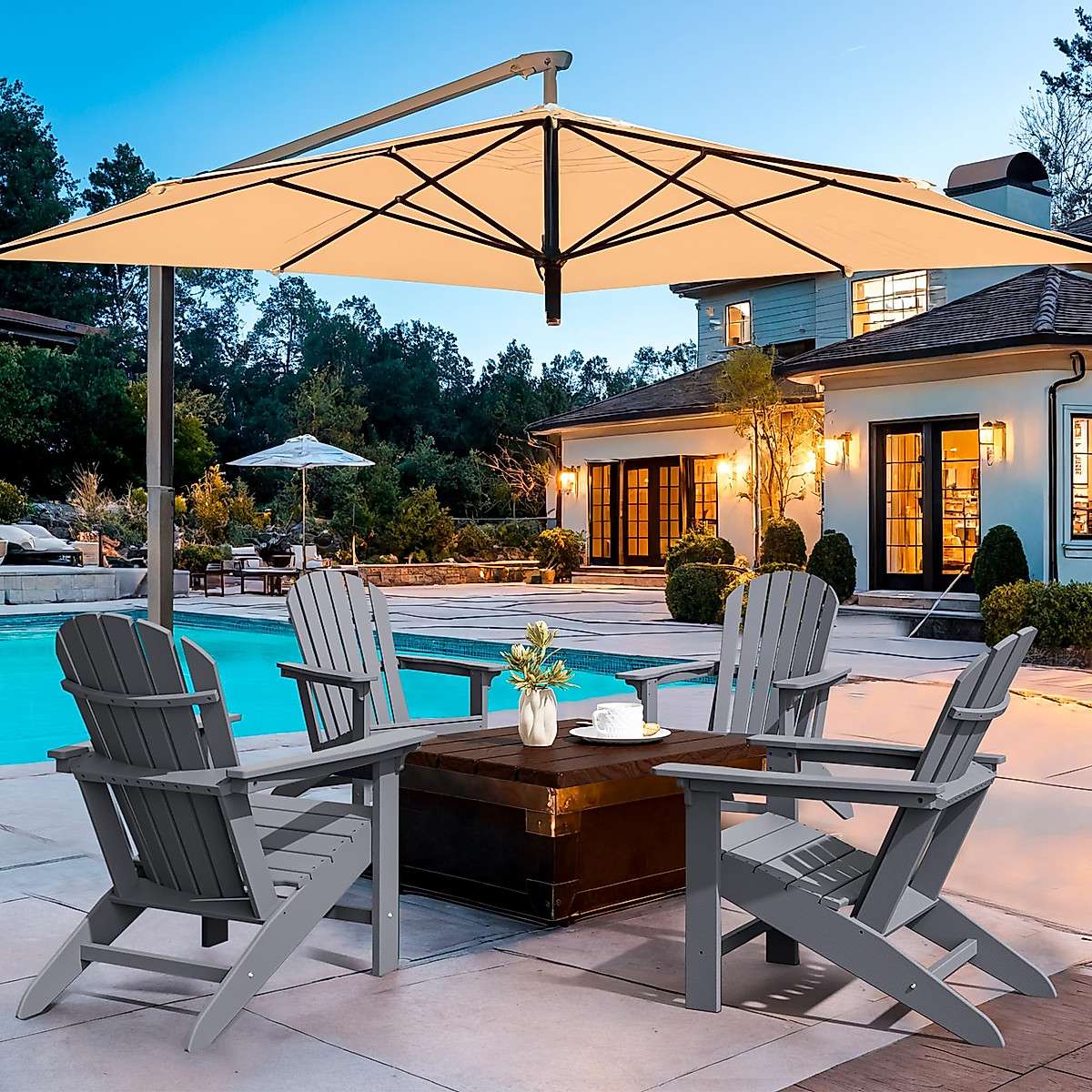 OTSUN Adirondack Chair, Large Lawn Chair, Outdoor Chair with Durability and Weather Resistance, HDPE Patio Chair for Yard, Porch, Garden, Deck, Swimming Pool, Grey