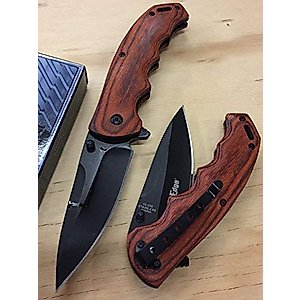 8" ELITEDGE SPRING ASSISTED POCKET FOLDING WOOD HANDLE KNIFE