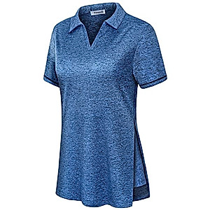 Workout Tops for Women Golf Tennis Polo Shirts Short Sleeve V Neck Loose Fit Plain Yoga T-Shirts Blue