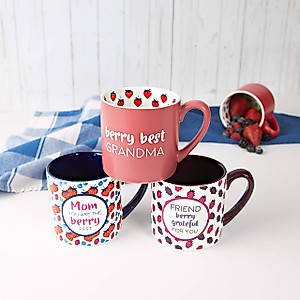 Pavilion Gift Company Berry Best Grandma-15oz Pink Strawberry Stoneware Coffee Cup Mug, 15oz, Blue