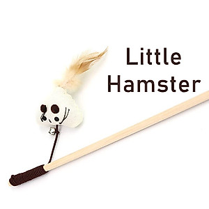 ROZZWILD Cat Teaser 3 PCS Interactive Cat Toys Set Mouse Hamster Balloon 16 inch (40 cm) Sturdy Natural Wood Rod Organic Hemp Cord Feather Elastic Rope Small Bell Catnip Lollipop