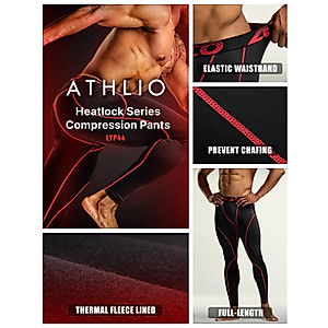 ATHLIO Men's Thermal Compression Pants, Athletic Running Tights & Sports Leggings, Wintergear Base Layer Bottoms, 3pack Thermal Pants Black/Black & Red/Charcoal, X-Large