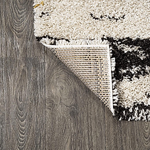 JONATHAN Y SHG102A-8 Nova Modern Bold Strie' Shag Indoor Area-Rug Bohemian Contemporary Abstract Distressed Easy-Cleaning Bedroom Kitchen Living Room Non Shedding, 8 X 10, Beige/Black/Yellow