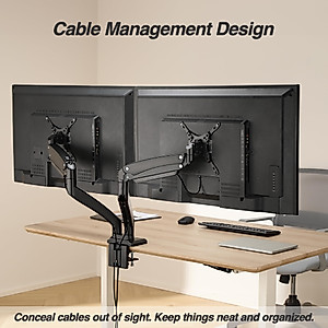 AVLT Dual 13"-43" Monitor Arm Desk Mount fits Two Flat/Curved Monitor Full Motion Height Swivel Tilt Rotation Adjustable Monitor Arm - Black/VESA/C-Clamp/Grommet/Cable Management